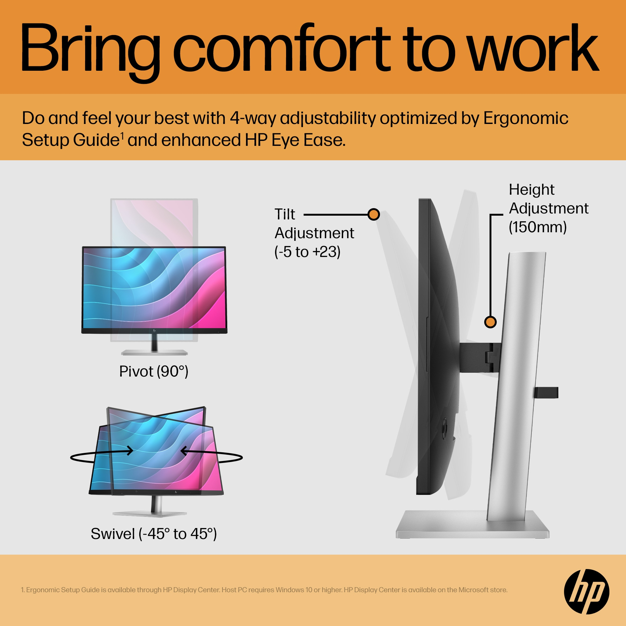Buy HP 6N6E9AA E-Series E24 G5 23.8 Inch Monitor Full HD LED Silver ...