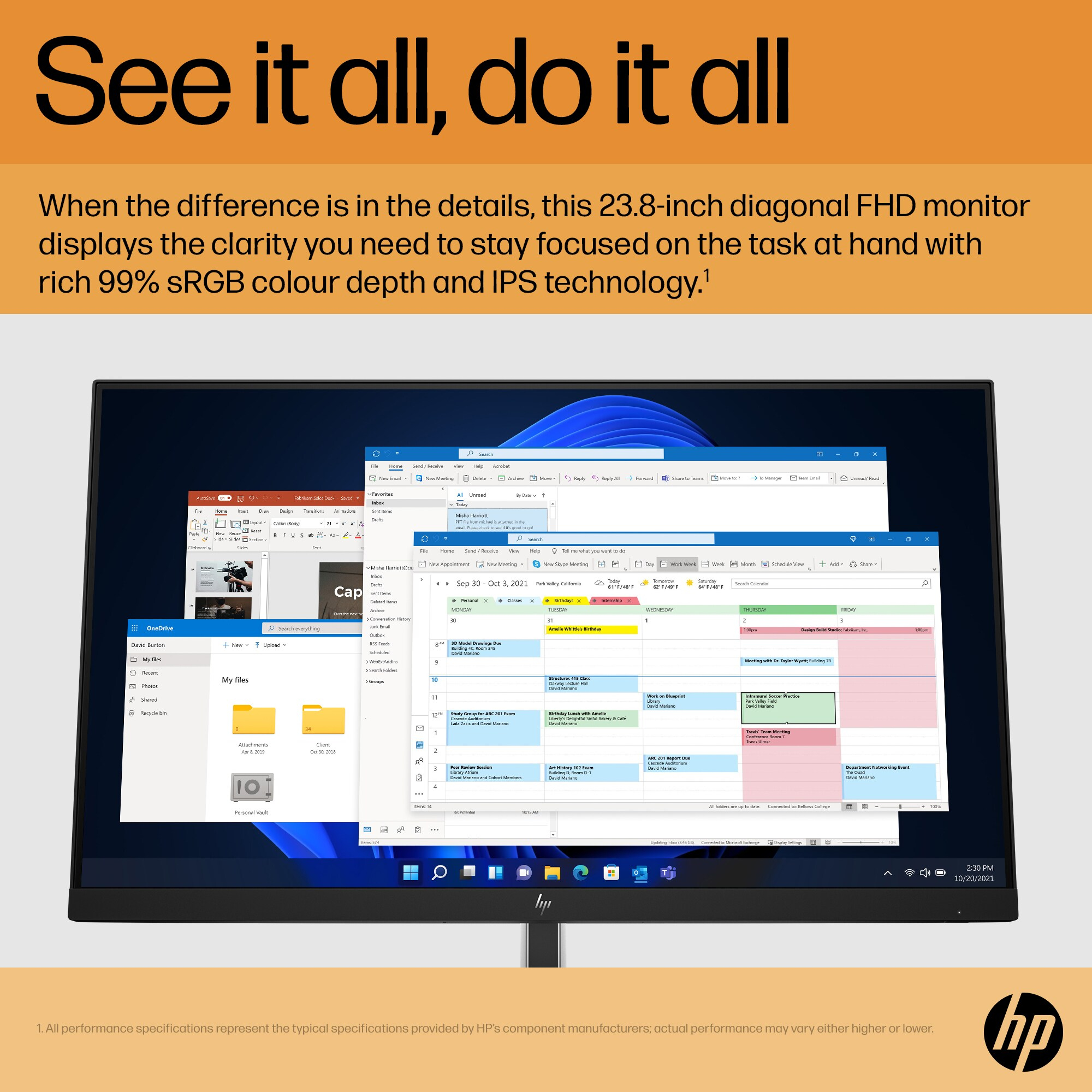Buy HP 6N6E9AA E-Series E24 G5 23.8 Inch Monitor Full HD LED Silver ...