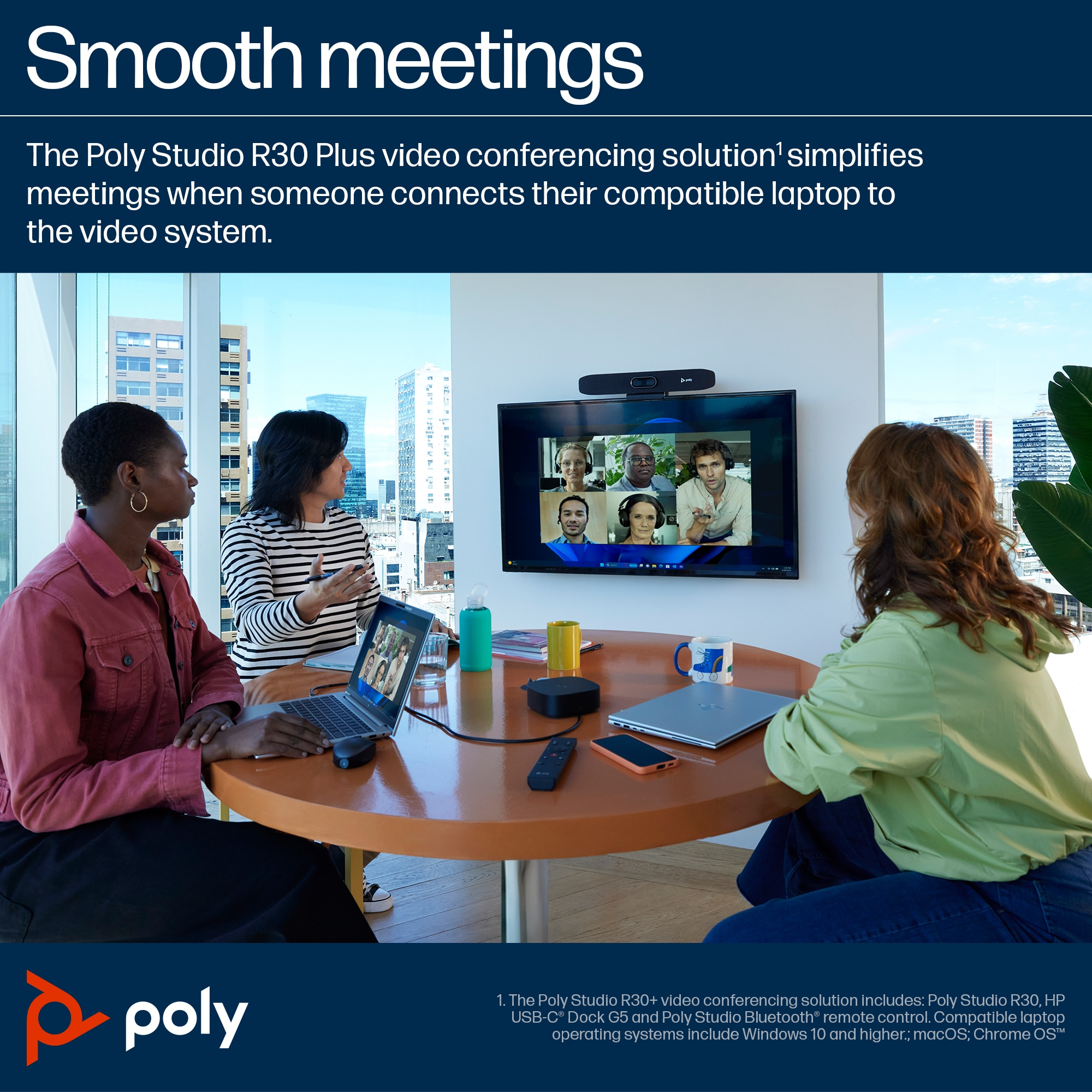 Buy Poly 9U3U0AA Studio R30 USB Video Bar and BT Remote | Comms Express