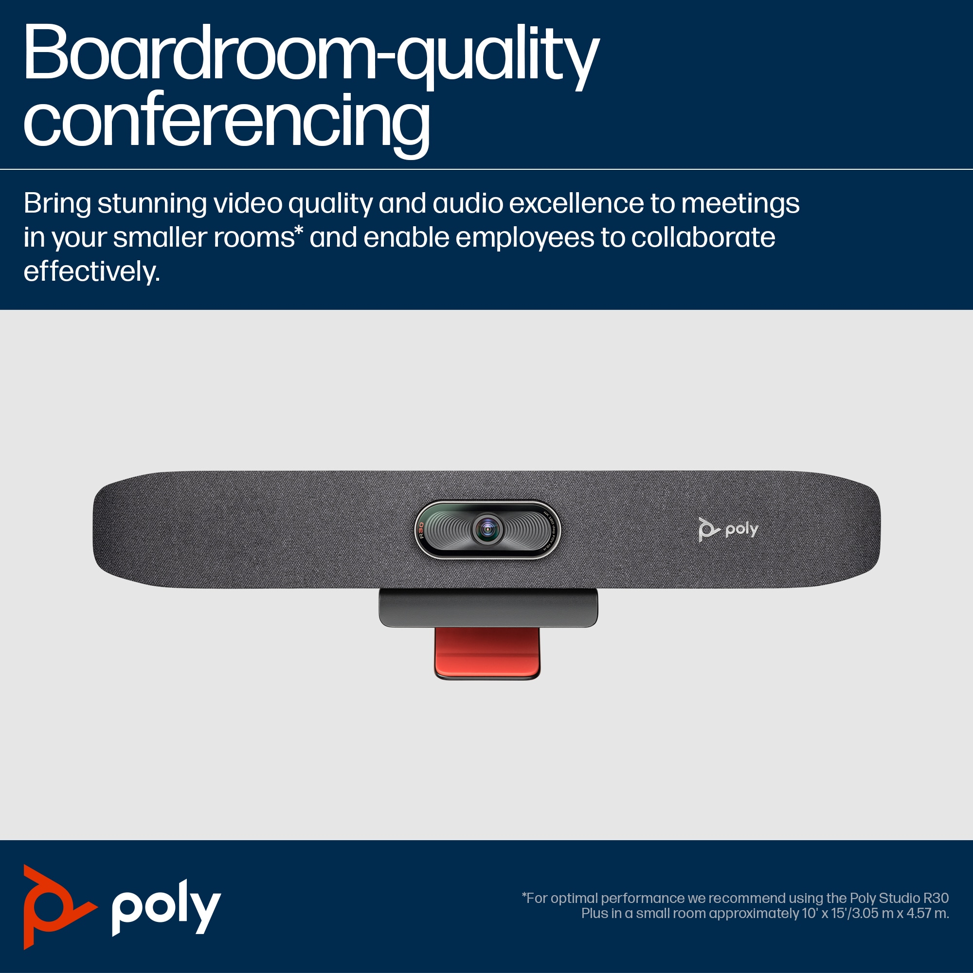 Buy Poly 9U3U0AA Studio R30 USB Video Bar and BT Remote | Comms Express